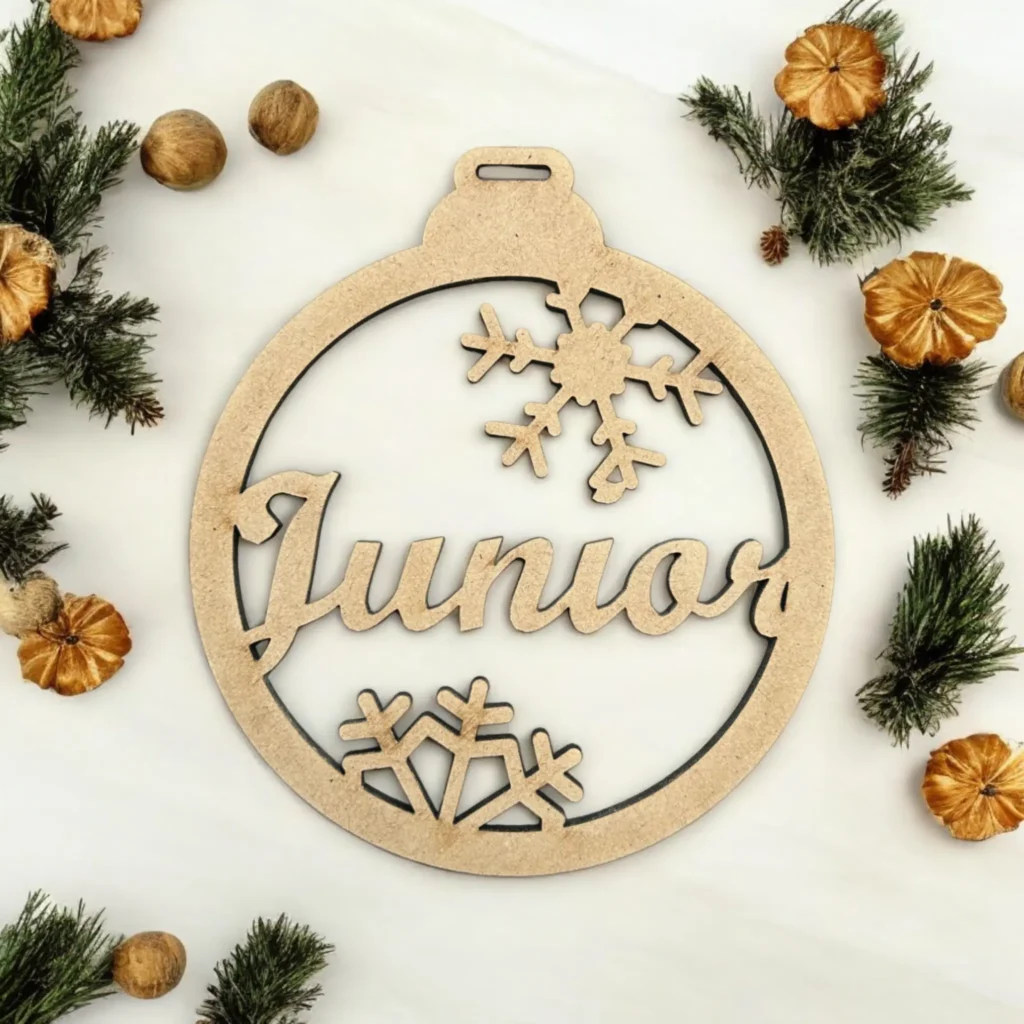 Esfera de MDF con Nombre Personalizable con Copos - Estudio Aragón