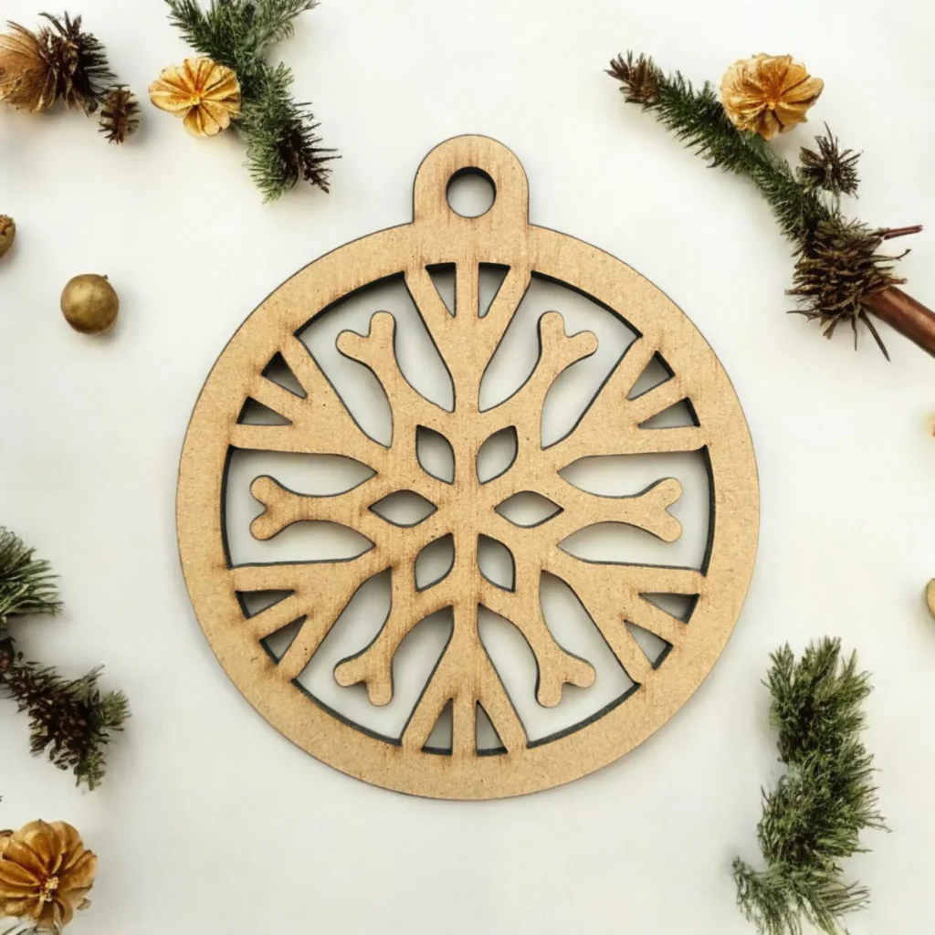 Esferas de MDF Tipo Aro con Copos de Nieve - Estudio Aragón